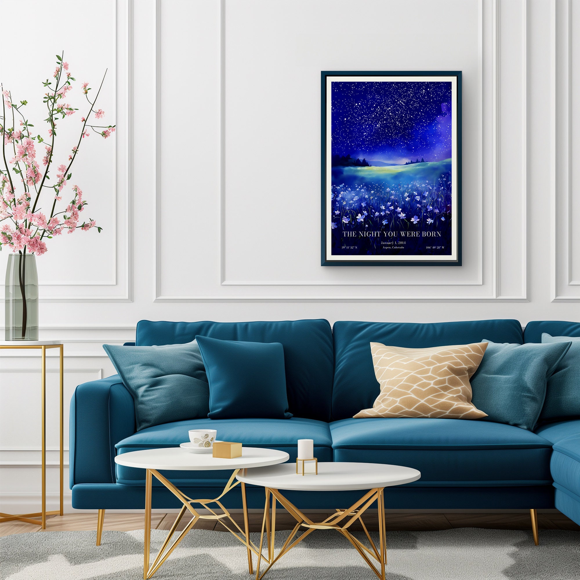 Personalized Star Map Wall Art With Flower Meadow Design Custom Home ...