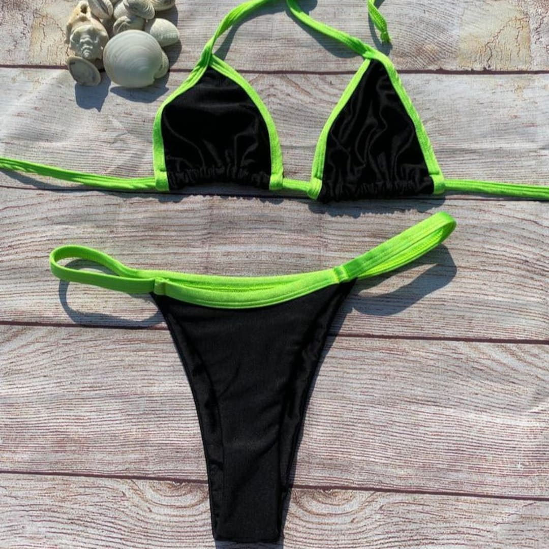 Black Detail Neon Bikini Set No Return - Etsy