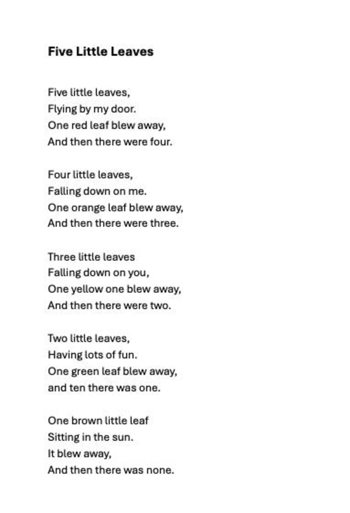 Five Little Leaves Poem- Felt Board - Counting - Rhyming - Etsy