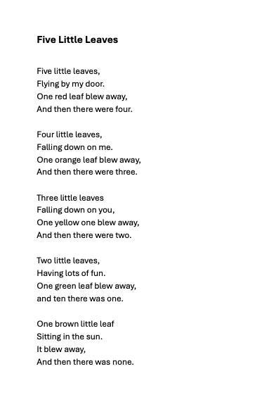 Five Little Leaves Poem- Felt Board - Counting - Rhyming - Etsy