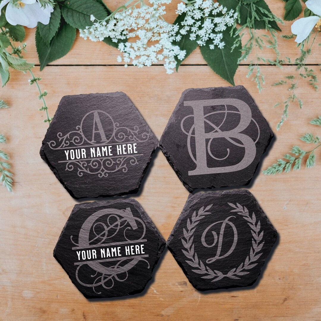 Custom Engraved and Monogrammed Stone Coasters Housewarming, Wedding ...
