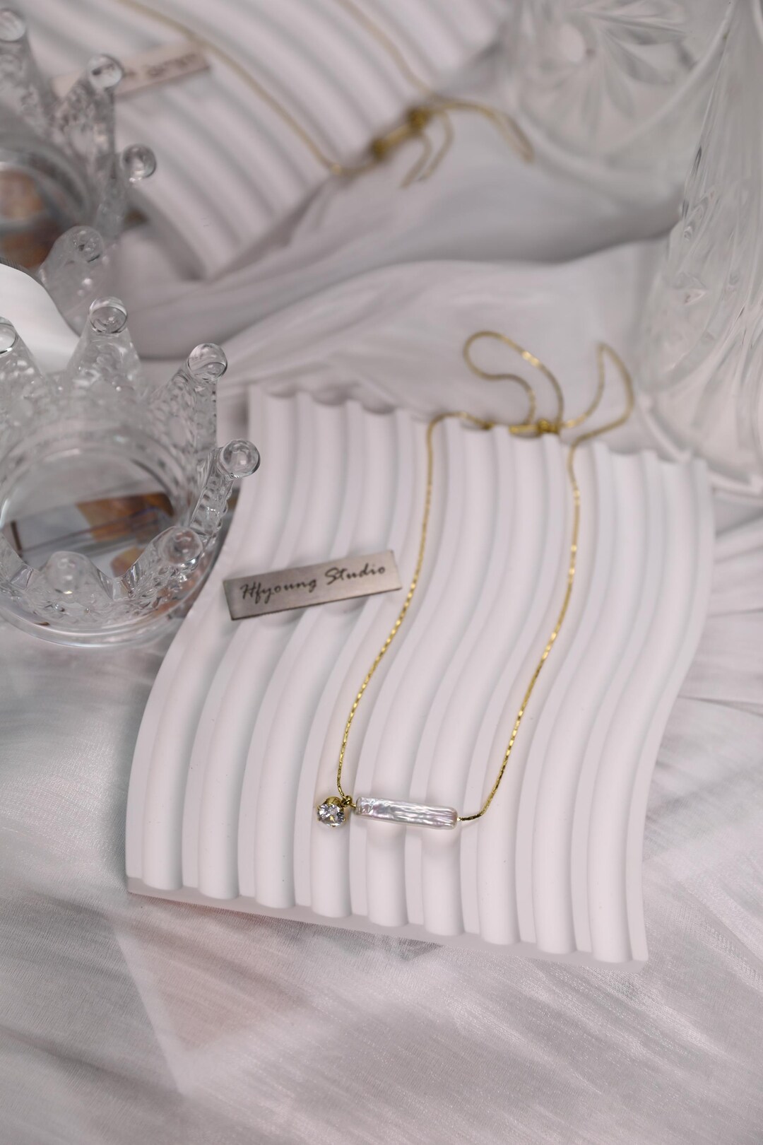 18K Gold Plated Freshwater Pearl Balance Necklace/ Wedding Gift ...