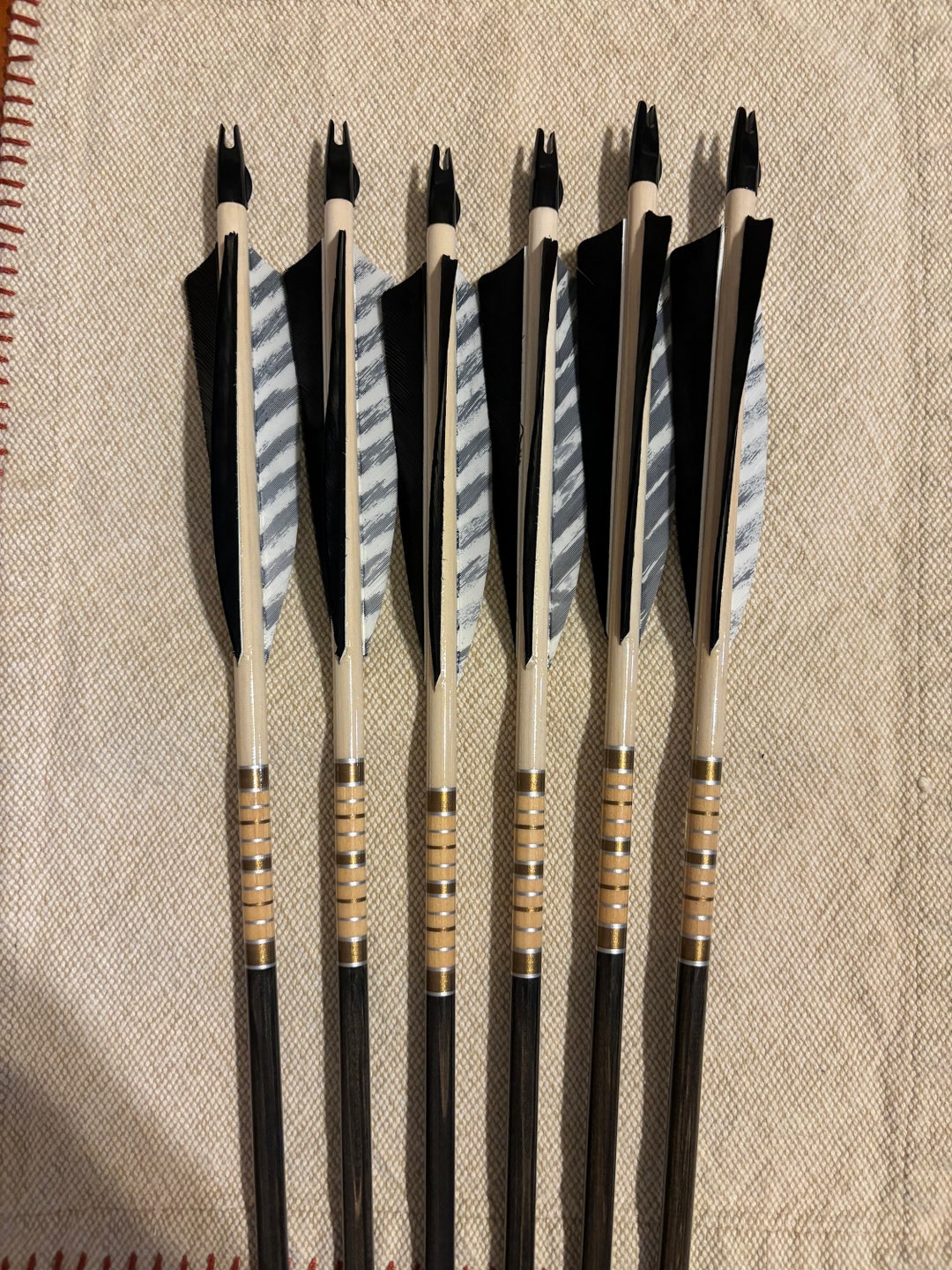 6 Hand Painted Port Orford Cedar Wood Arrows. WEIGHT MATCHED, 50-55 ...