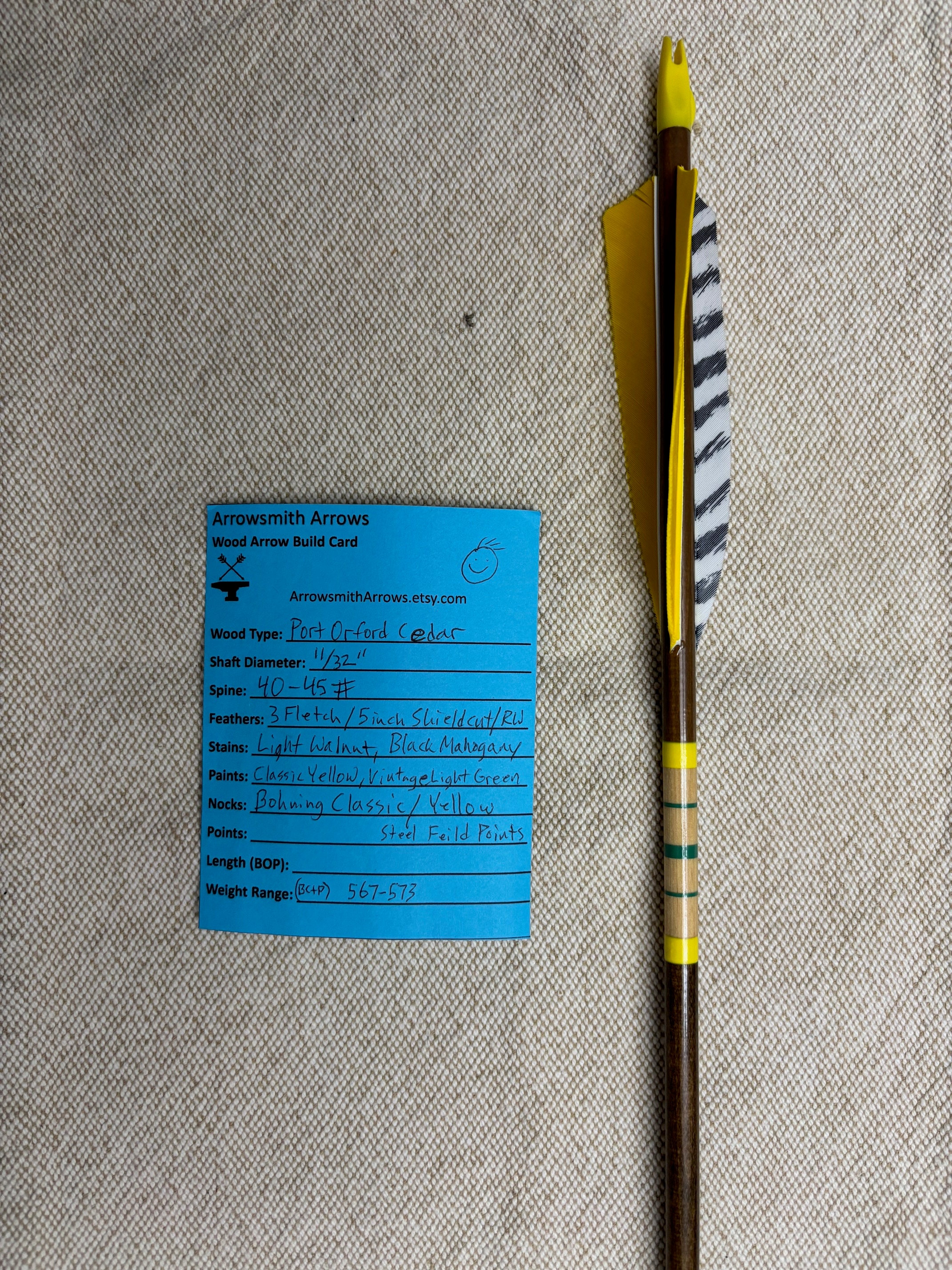 6 Hand Painted Port Orford Cedar Wood Arrows. WEIGHT MATCHED, 40-45 ...