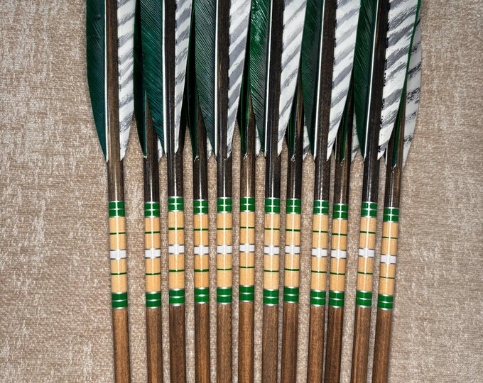 12 Hand Painted Port Orford Cedar Wood Arrows. WEIGHT MATCHED, 50-55 ...