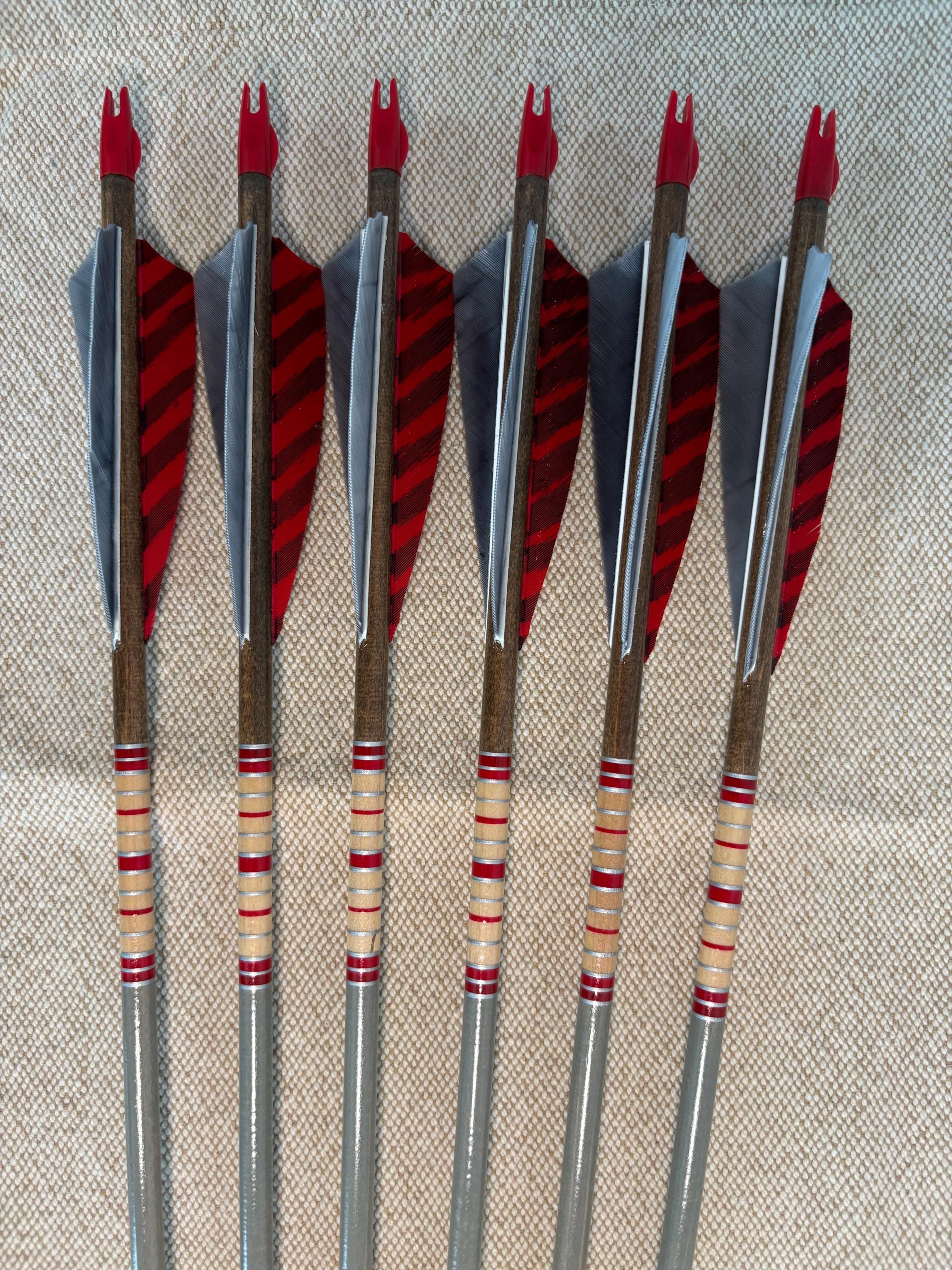 6 Hand Painted Port Orford Cedar Wood Arrows. WEIGHT MATCHED, 30-35 ...