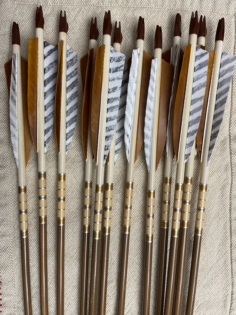 12 Hand Painted Port Orford Cedar Wood Arrows. WEIGHT MATCHED, 40-45 ...