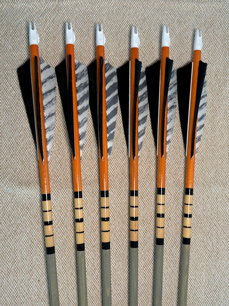 6 Hand Painted Port Orford Cedar Wood Arrows. WEIGHT MATCHED, 35-40 ...