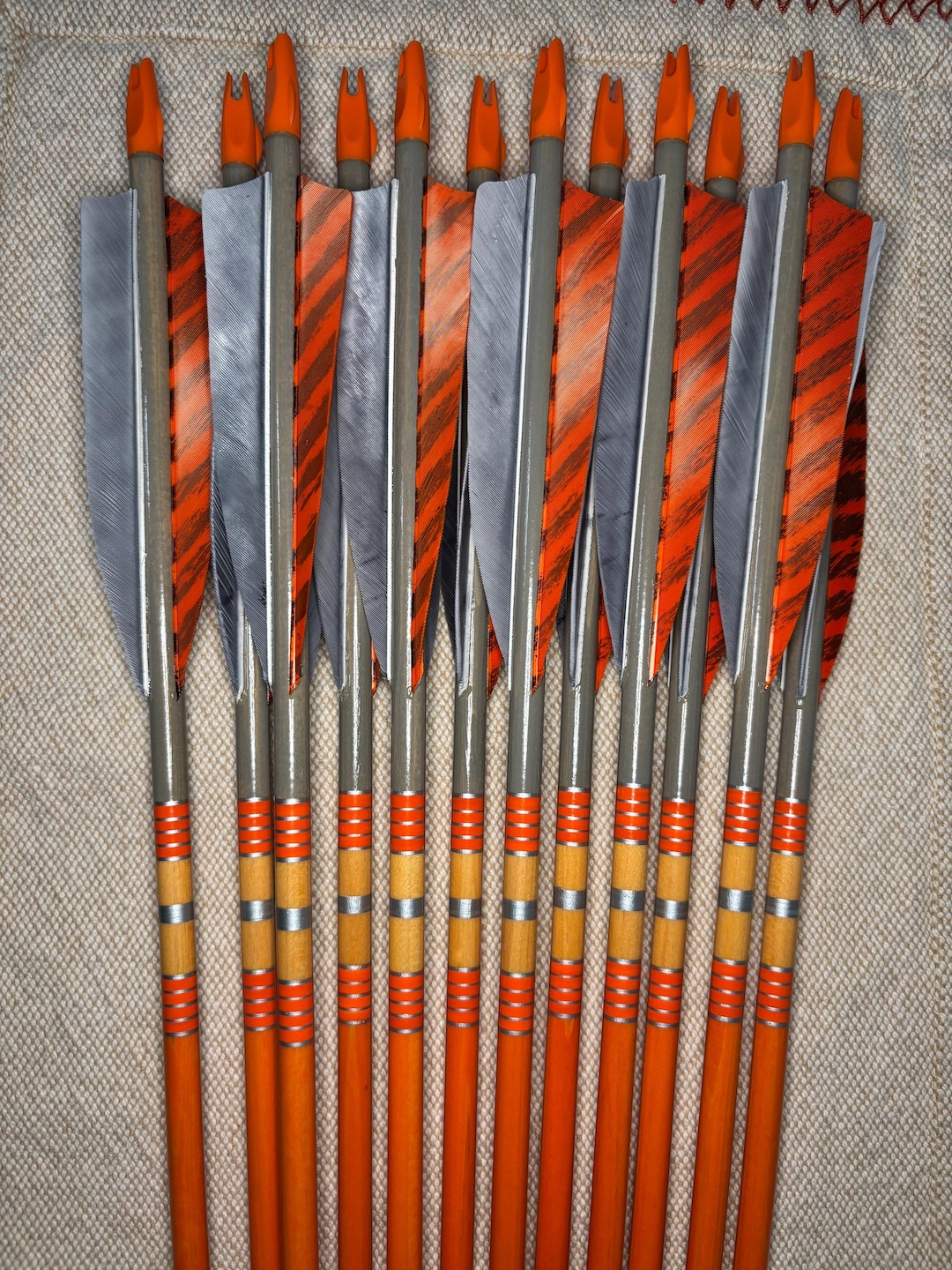 12 Competition Grade Port Orford Cedar Wood Arrows. WEIGHT MATCHED, 55 ...