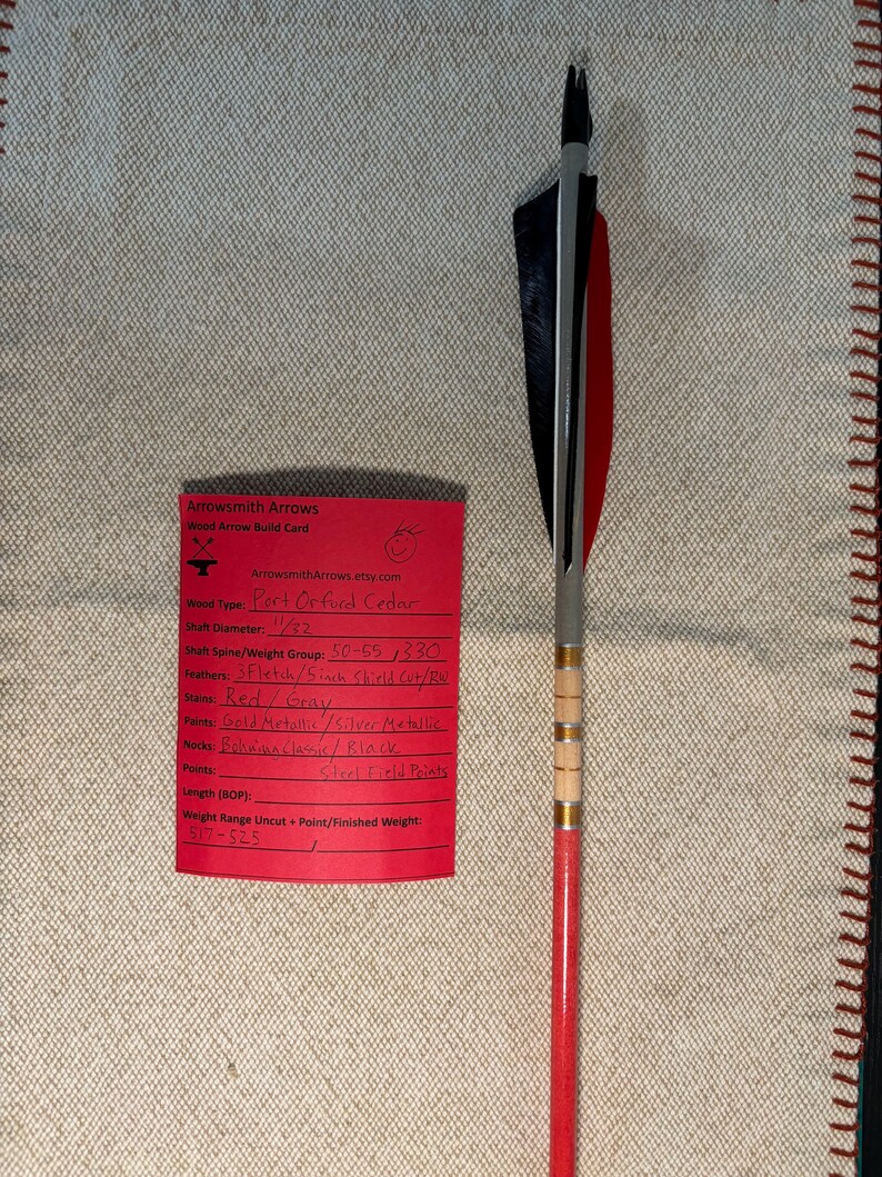 12 Hand Painted Port Orford Cedar Wood Arrows. WEIGHT MATCHED, 50-55 ...