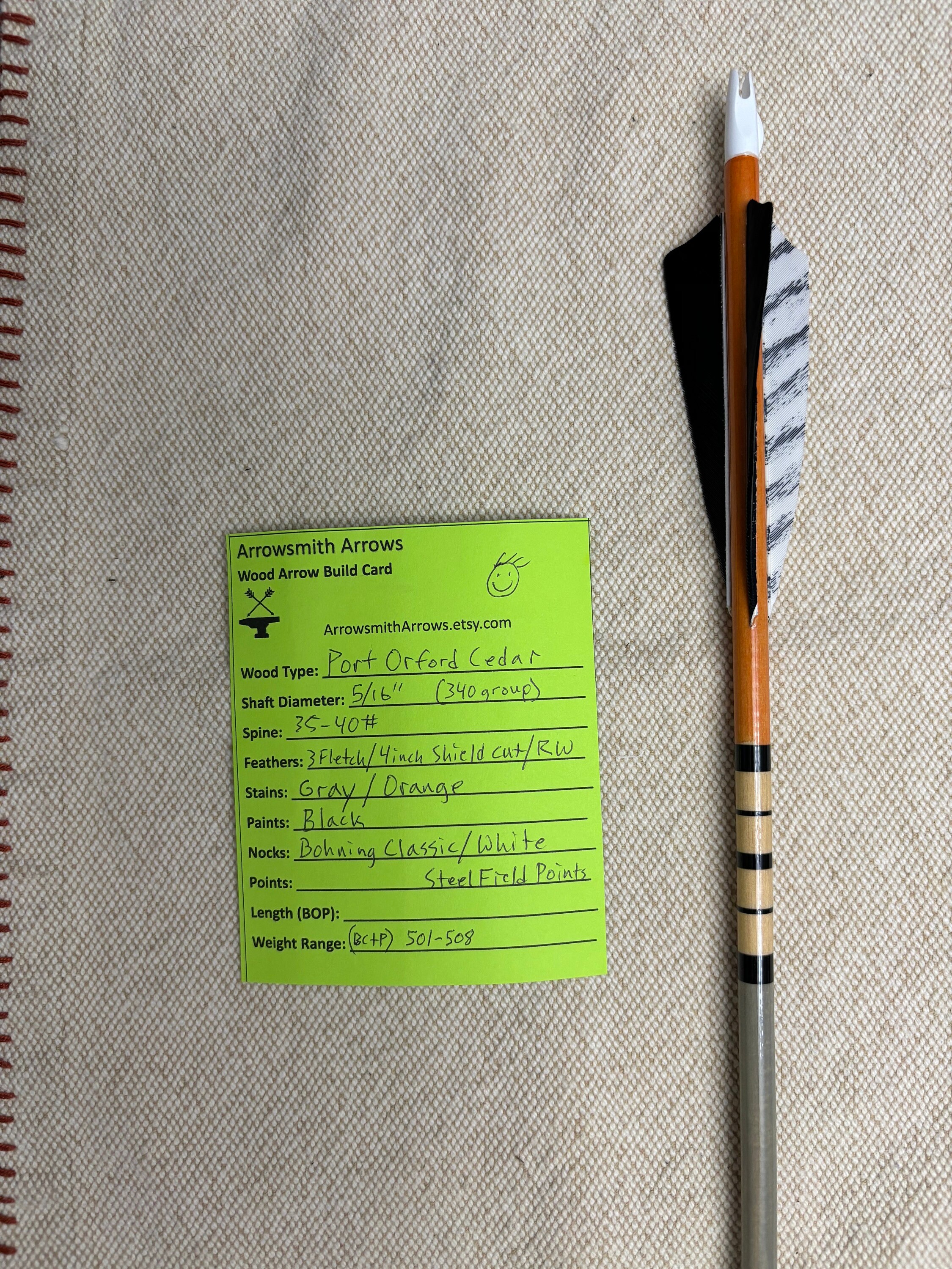 6 Hand Painted Port Orford Cedar Wood Arrows. WEIGHT MATCHED, 35-40 ...