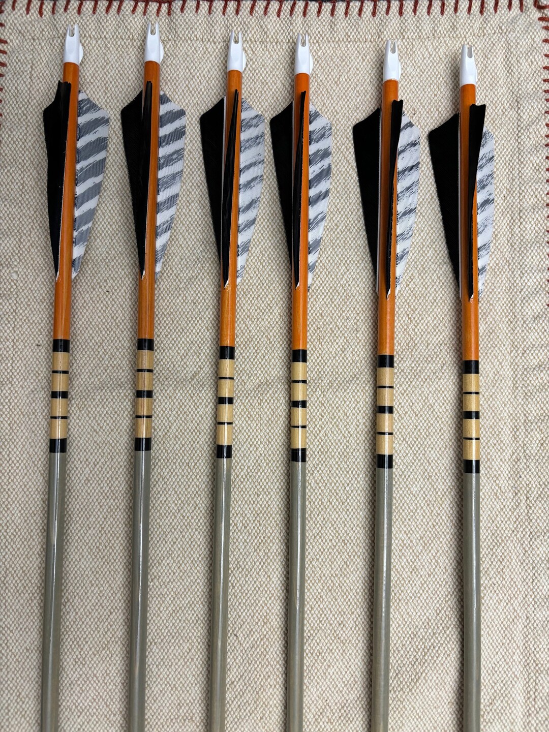 6 Hand Painted Port Orford Cedar Wood Arrows. WEIGHT MATCHED, 35-40 ...