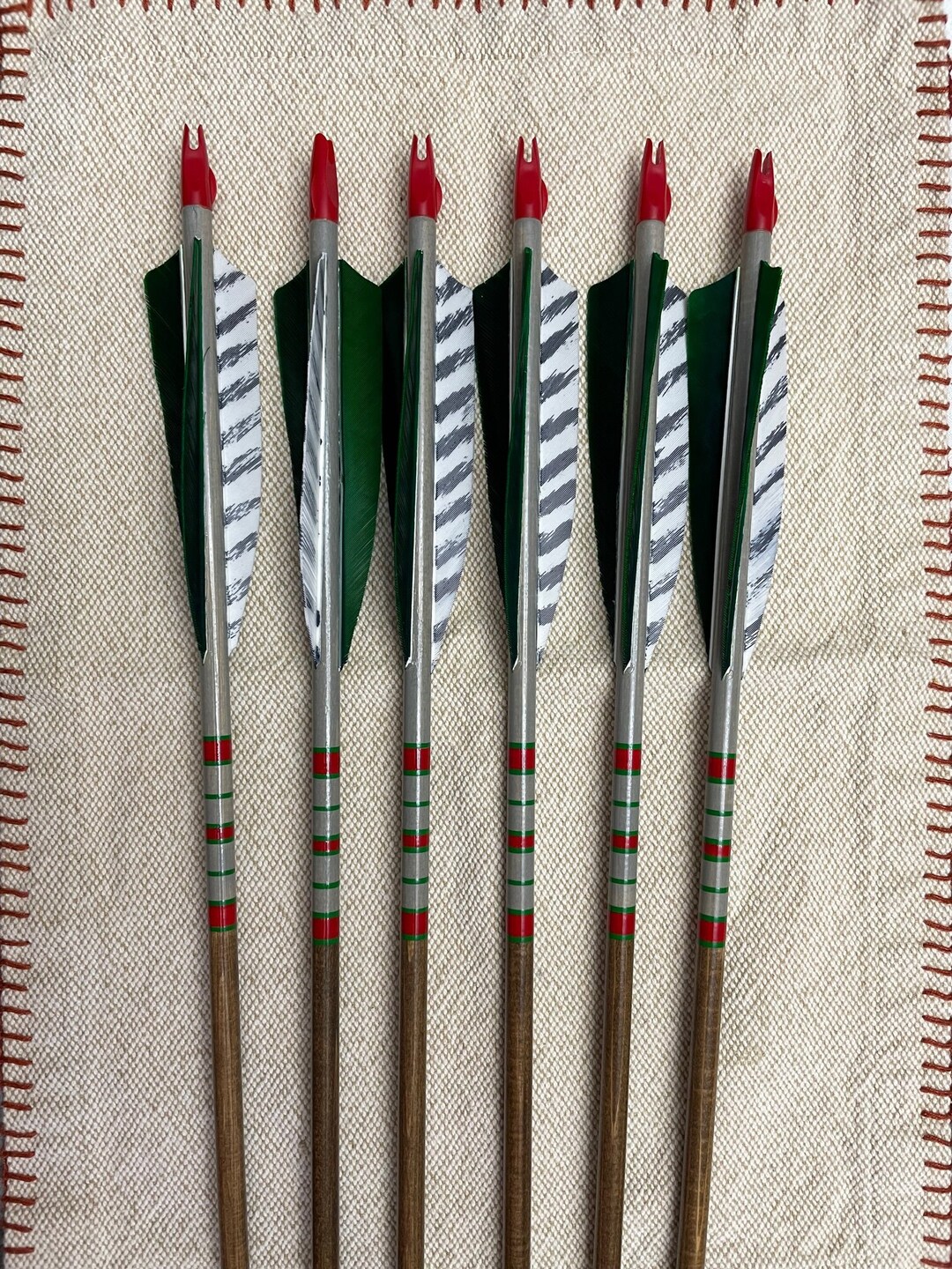 6 Hand Painted Port Orford Cedar Wood Arrows. WEIGHT MATCHED, 50-55 ...