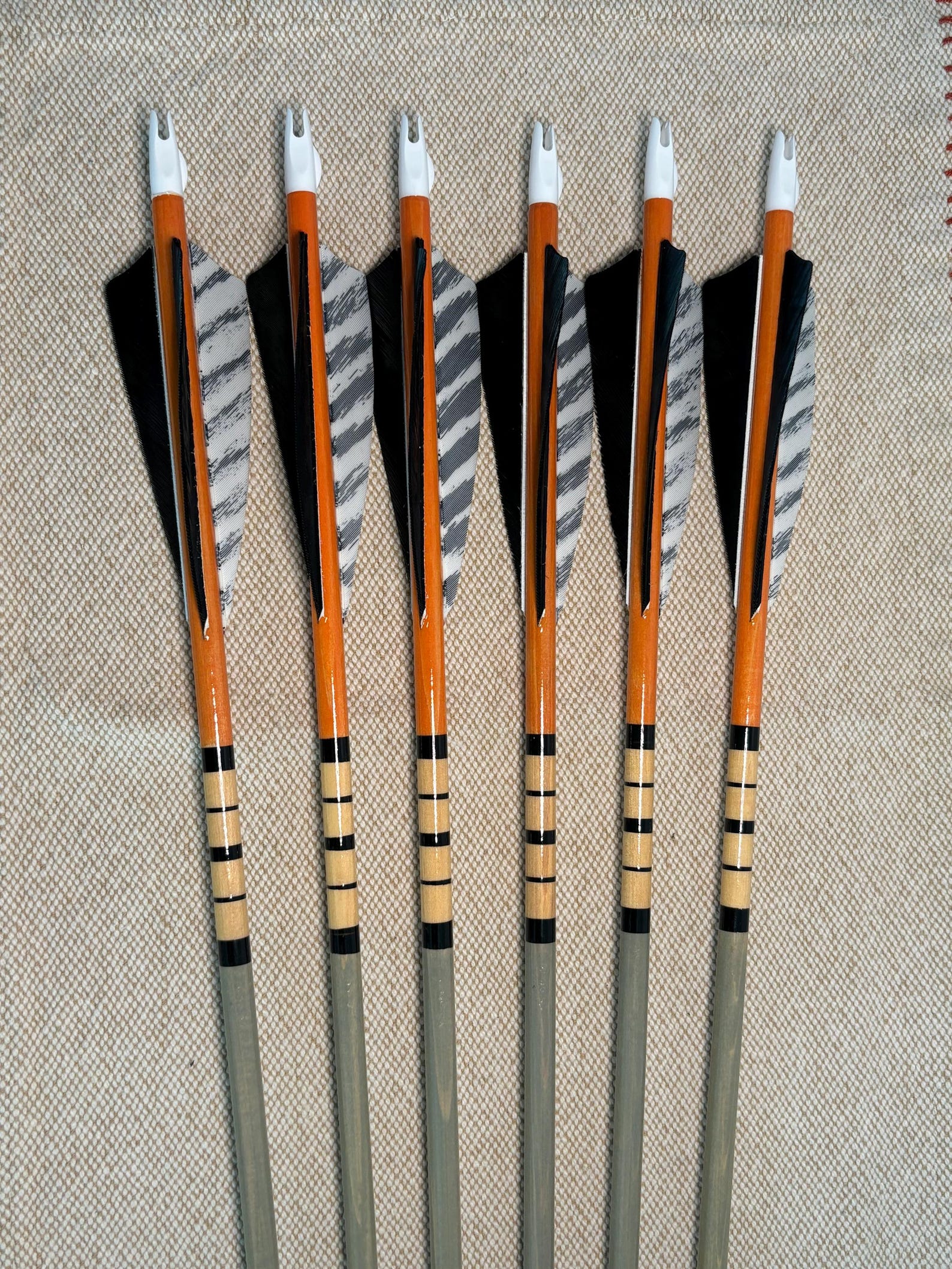 6 Hand Painted Port Orford Cedar Wood Arrows. WEIGHT MATCHED, 35-40 ...