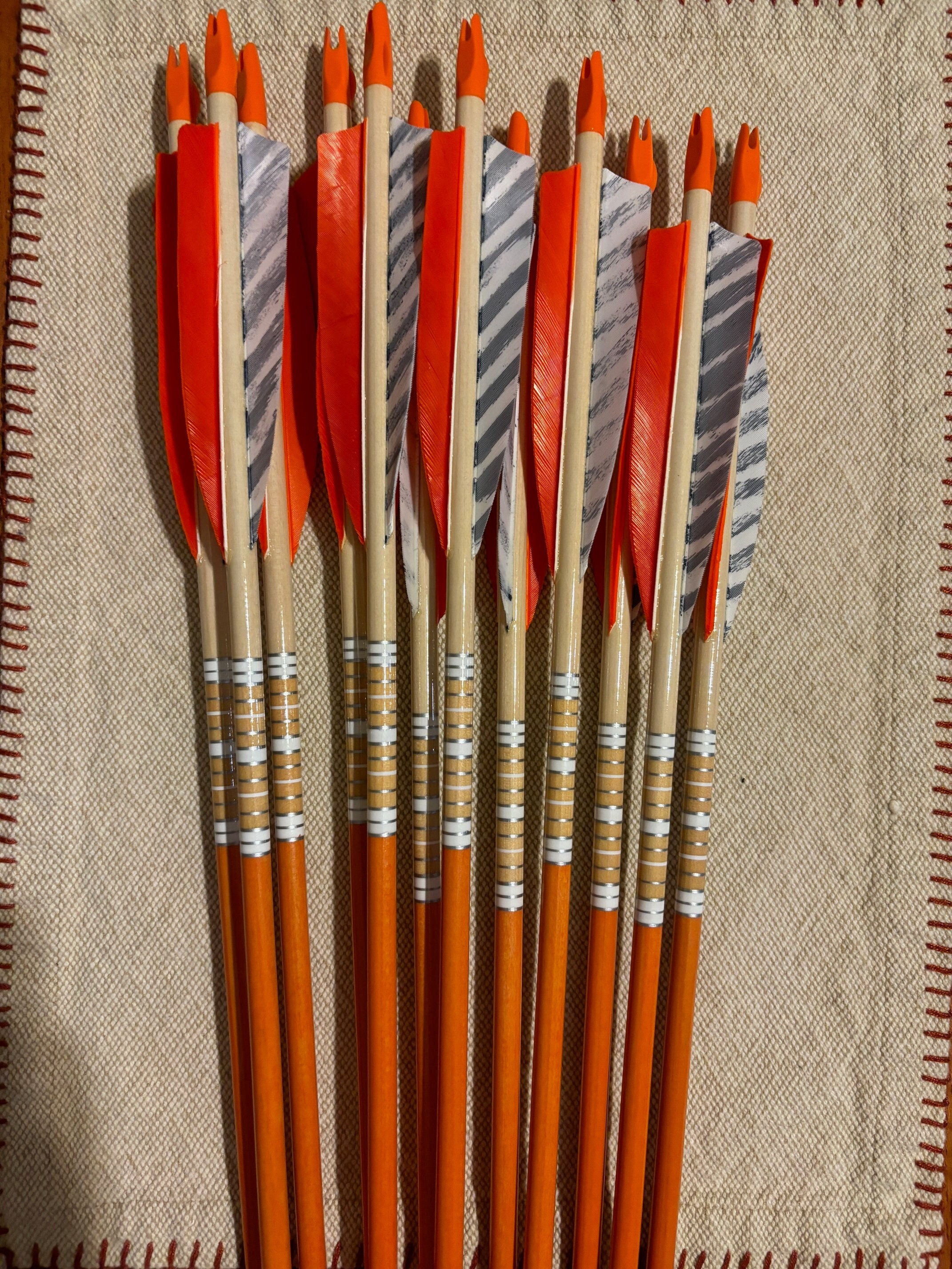 12 Hand Painted Port Orford Cedar Wood Arrows. WEIGHT MATCHED, 50-55 ...