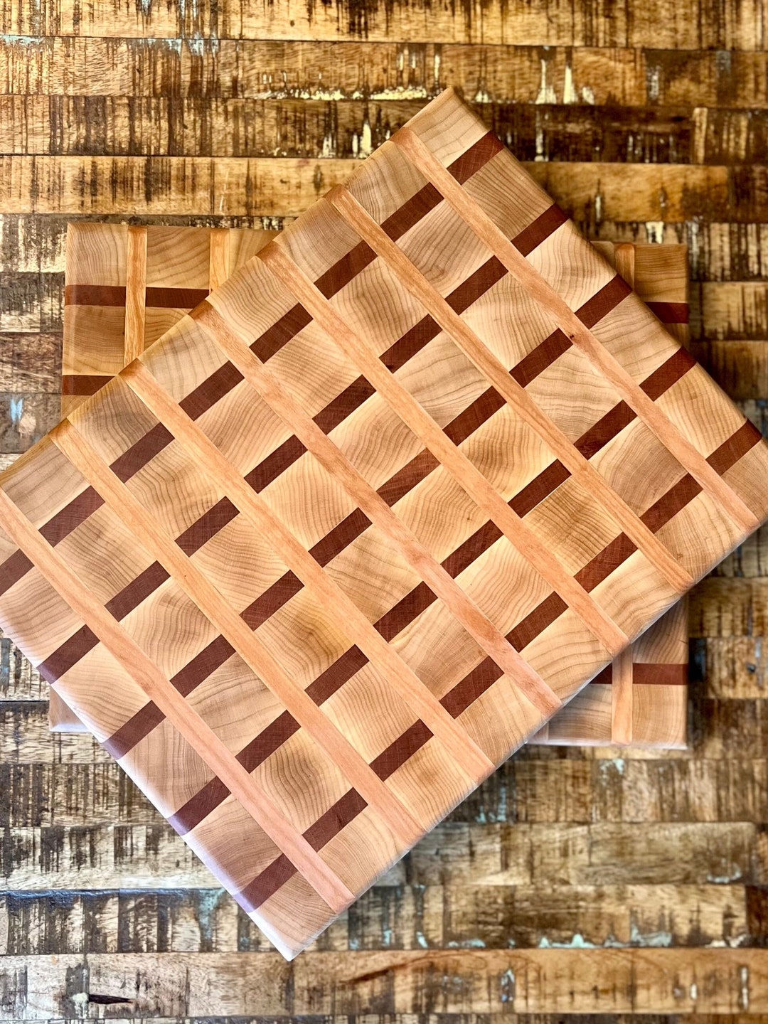Butcher Block Cutting Board With Maple and Cherry - Etsy