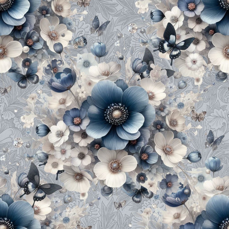 Seamless Repeating Blue Floral Texture With Variations - Etsy