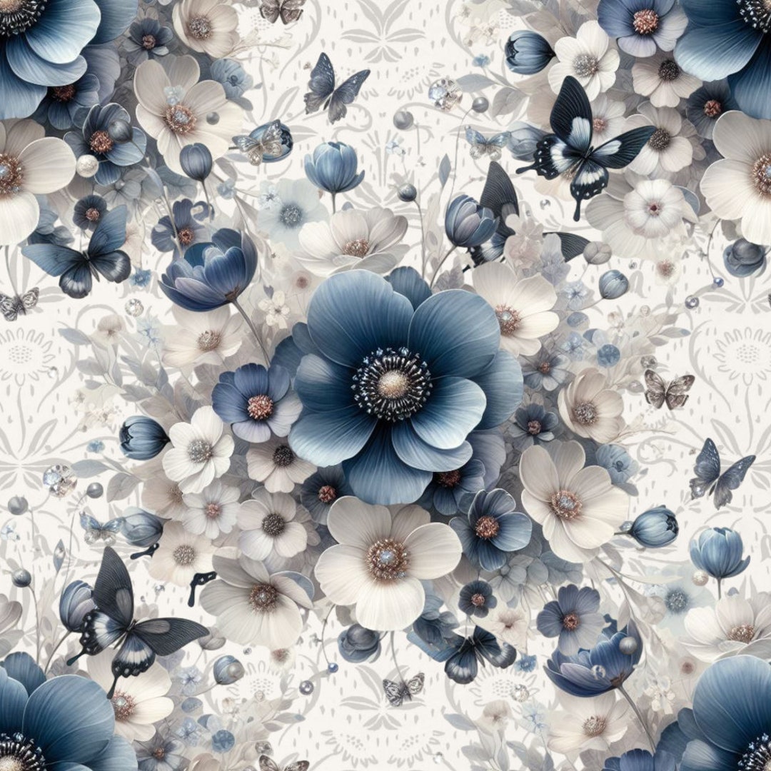 Seamless Repeating Blue Floral Texture With Variations - Etsy