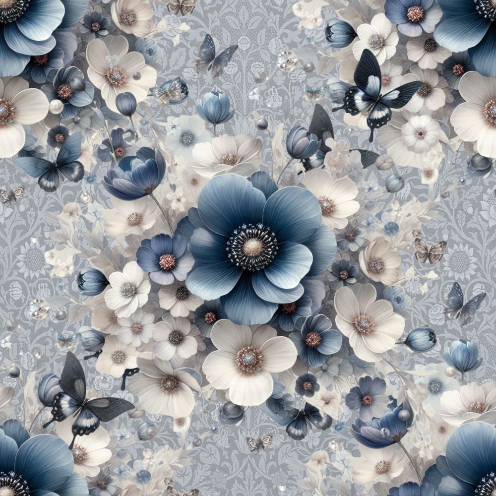 Seamless Repeating Blue Floral Texture With Variations - Etsy