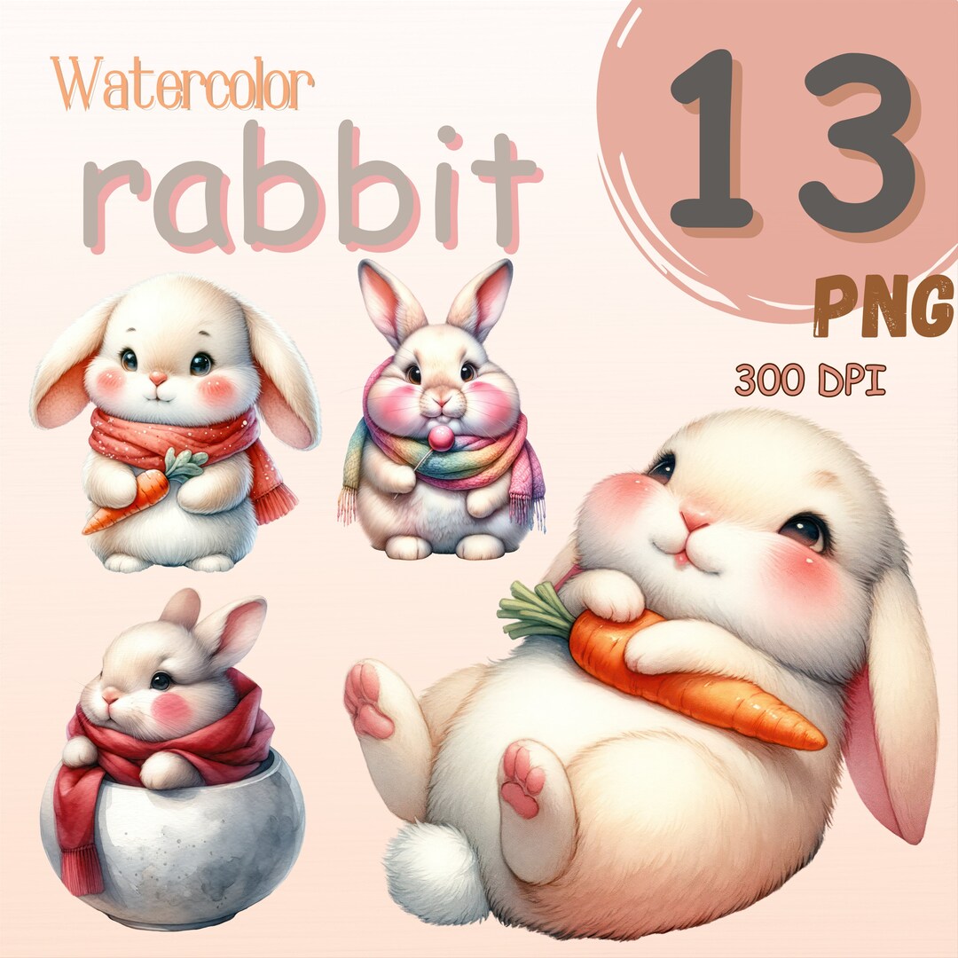 Watercolor Rabbit, Rabbit Clipart, Animal Clipart, Snow Rabbit ...