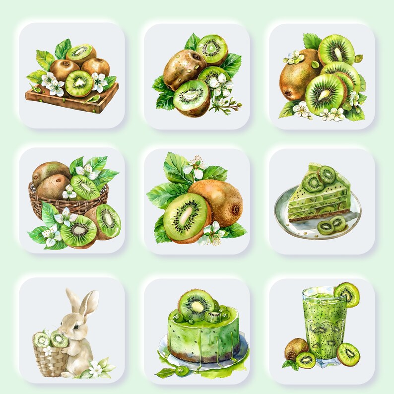 Watercolor Kiwi Clipart, Kiwi PNG, Summer Fruit Berry With Leaves and ...