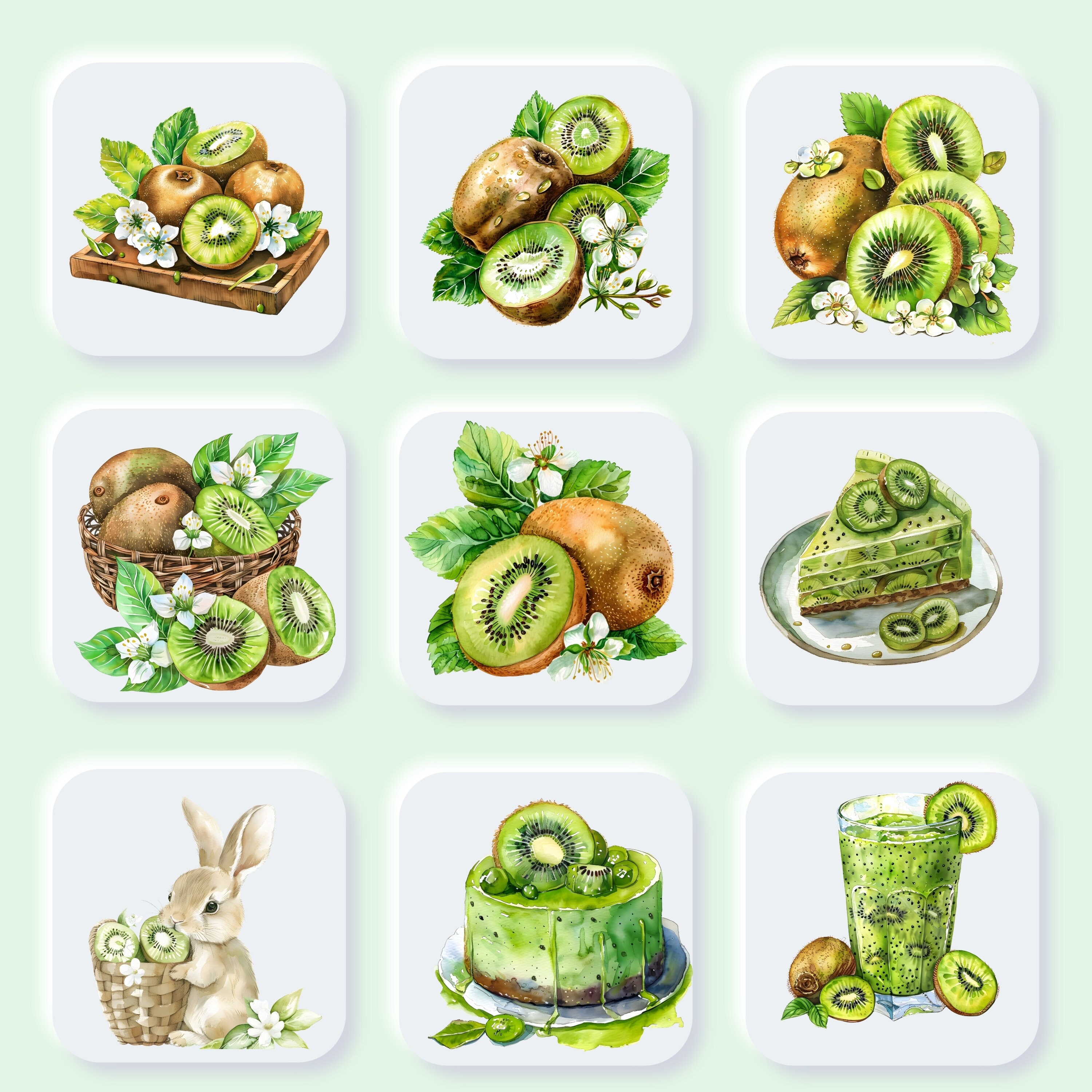 Watercolor Kiwi Clipart, Kiwi PNG, Summer Fruit Berry With Leaves and ...