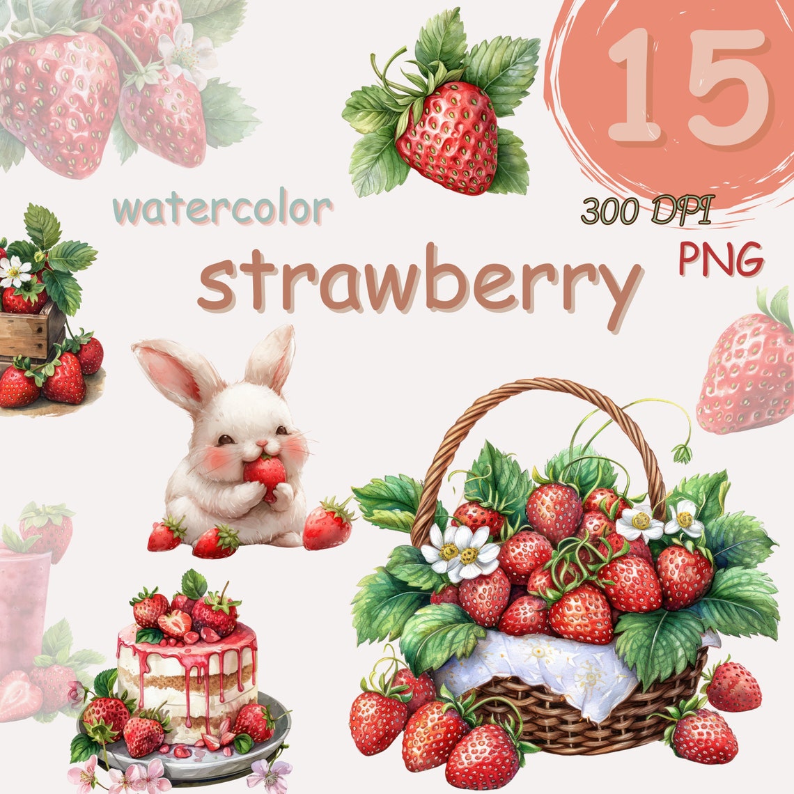 Watercolor Strawberry Clipart, Strawberry PNG, Summer Fruit Berries ...