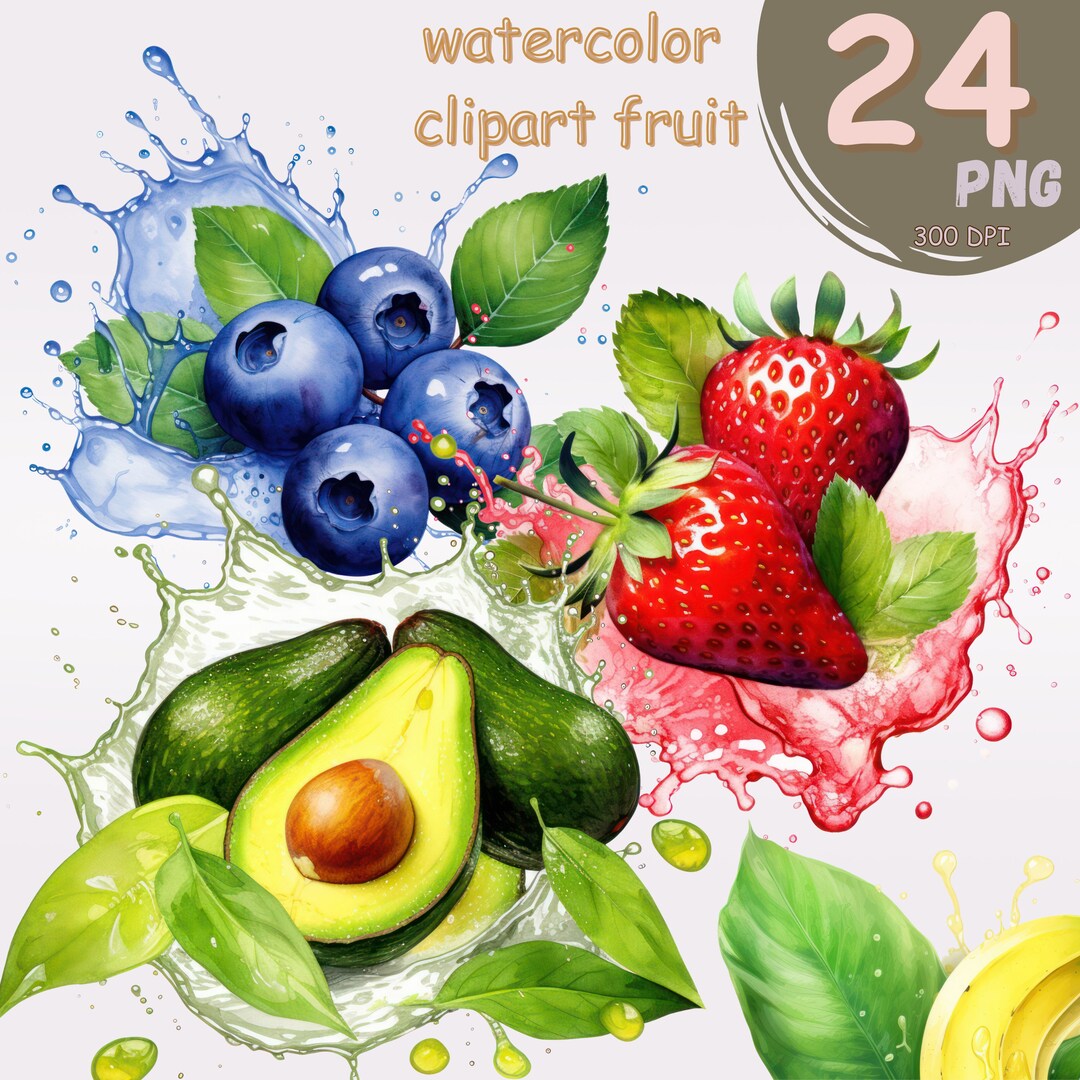 Watercolor Fruit Clipart, Illustration of Apple, Banana, Orange ...