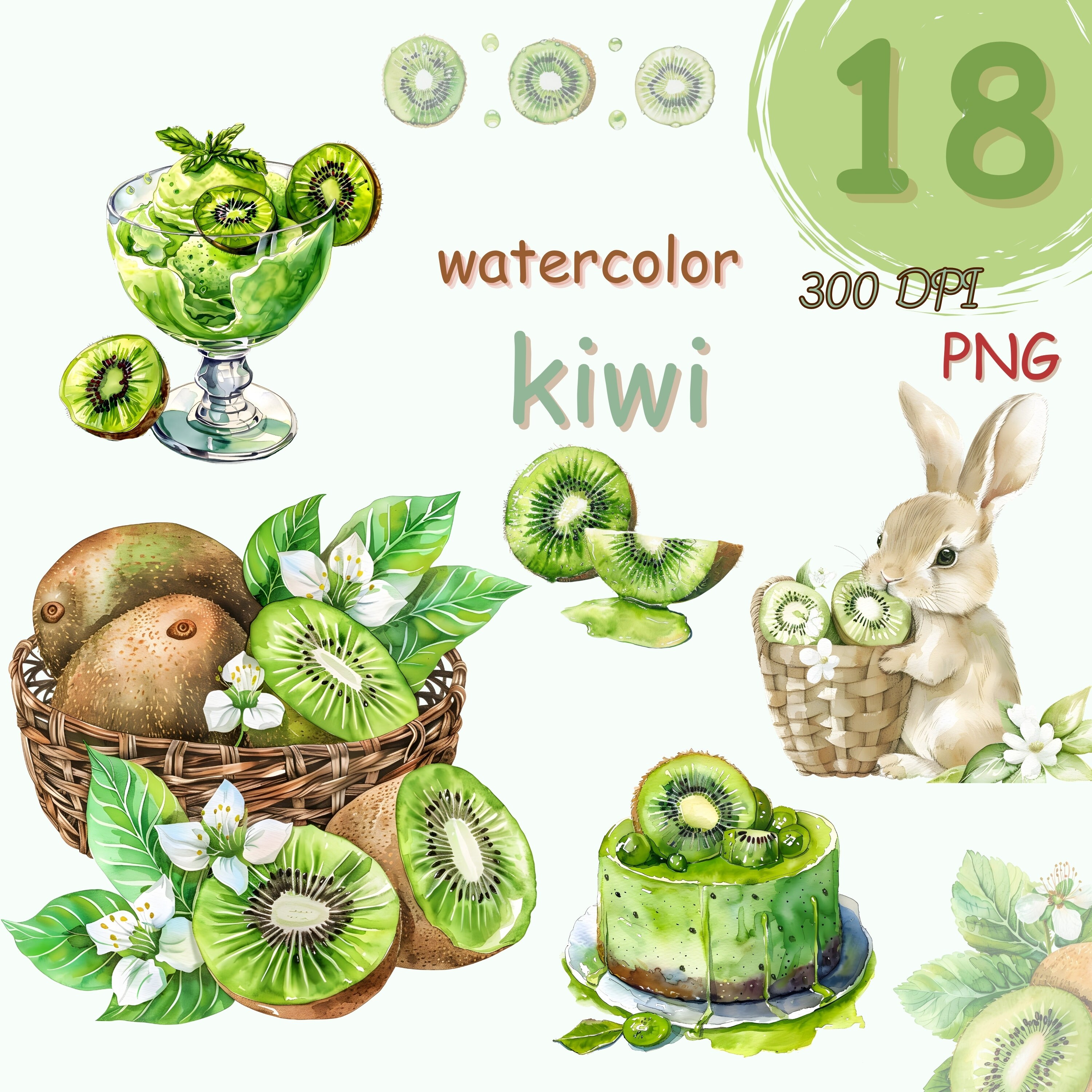 Watercolor Kiwi Clipart, Kiwi PNG, Summer Fruit Berry With Leaves and ...