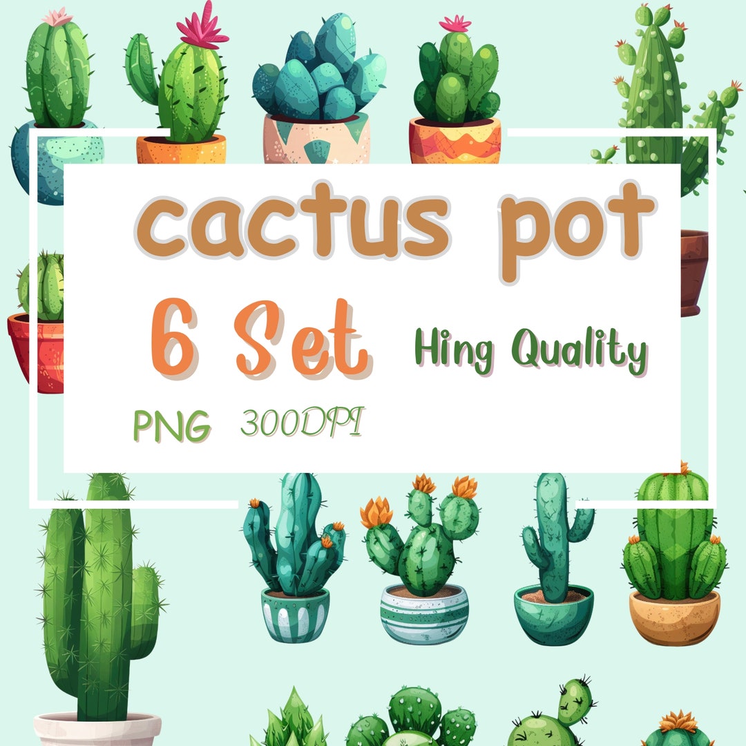 Potted Cactus Watercolor Clipart, Cactus, Potted, Succulent, Mexican ...