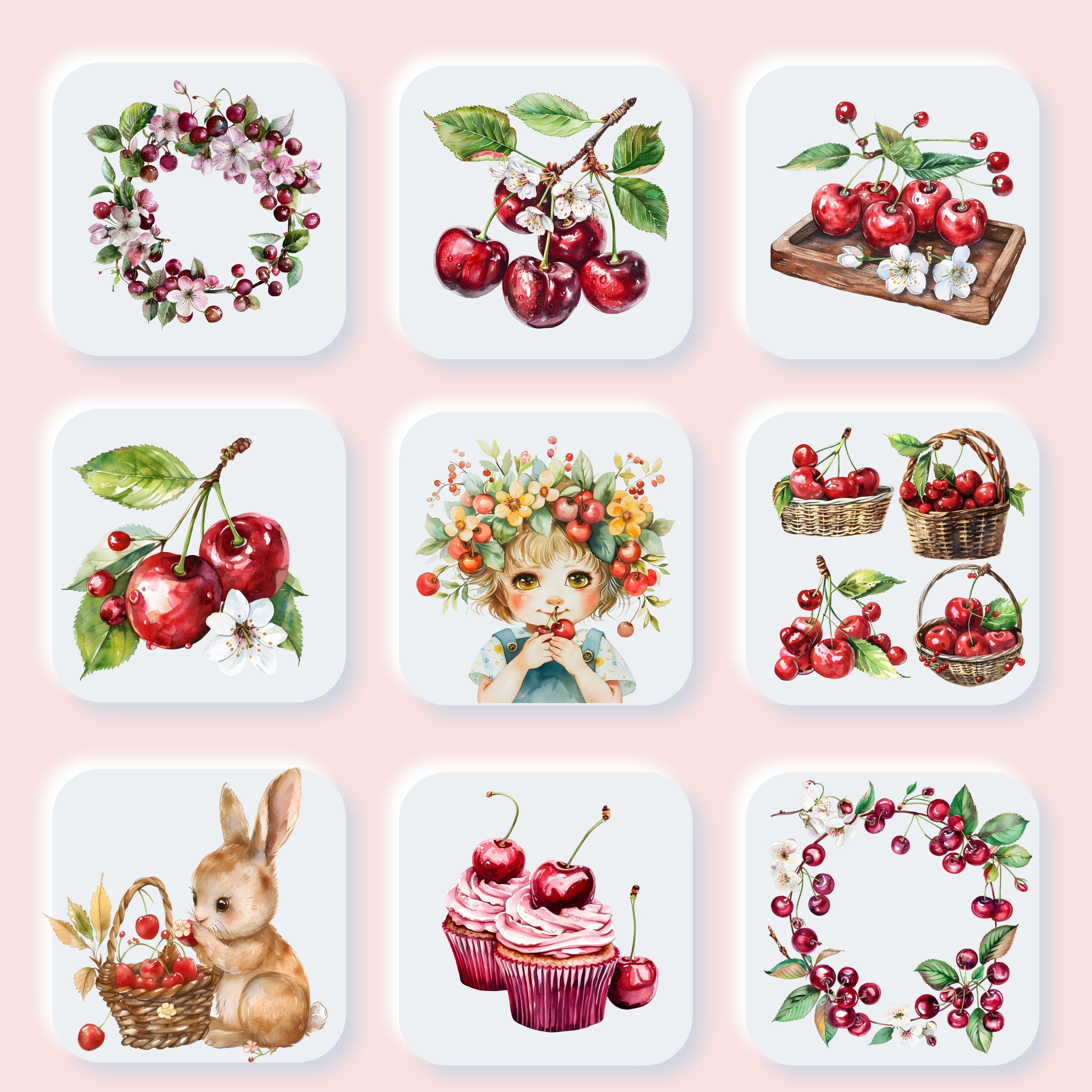 Watercolor Cherry Clipart, Cherry PNG, Summer Fruit Berry With Leaves ...