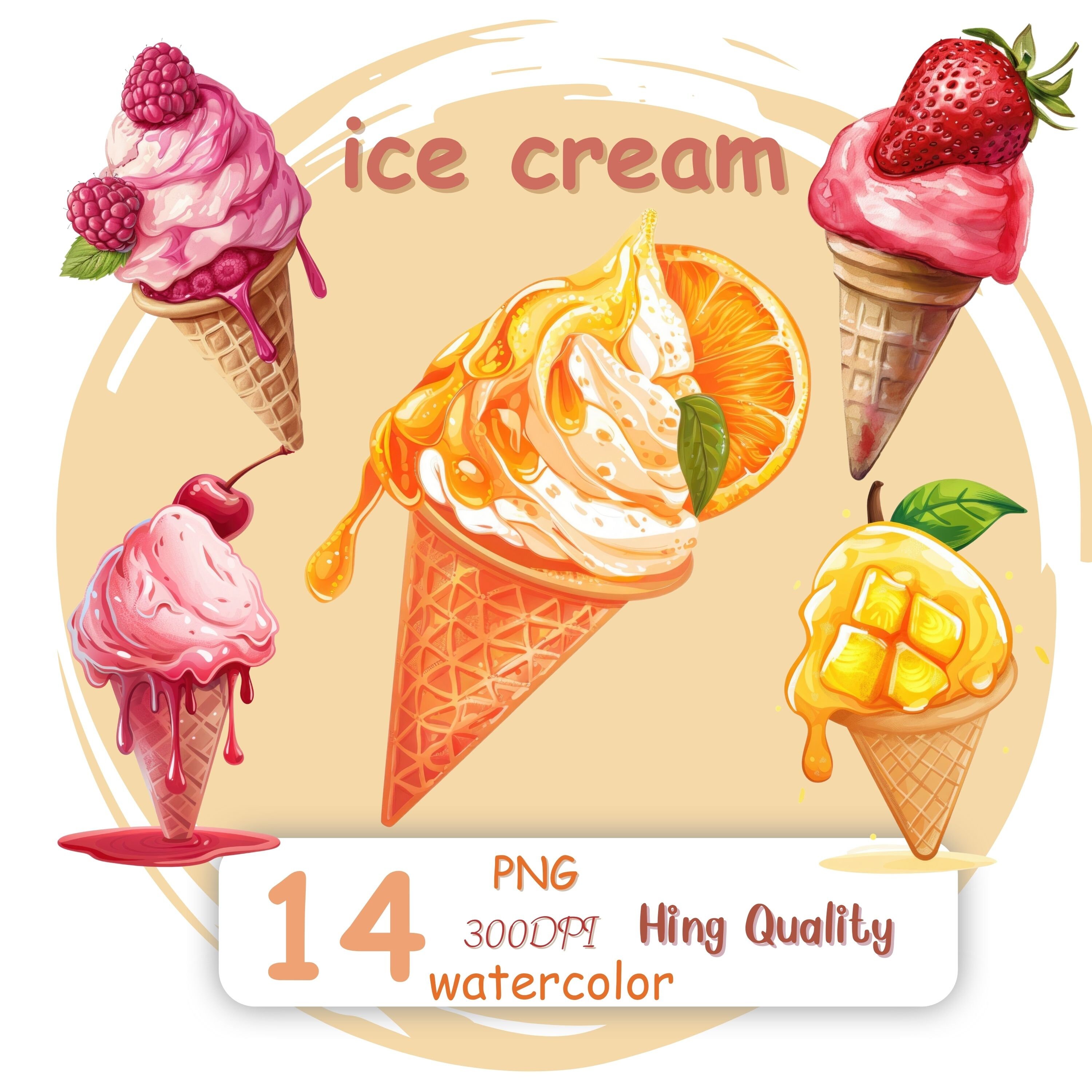 Watercolor Ice Cream Clipart, Ice Cream, Summer Clipart, Summer ...