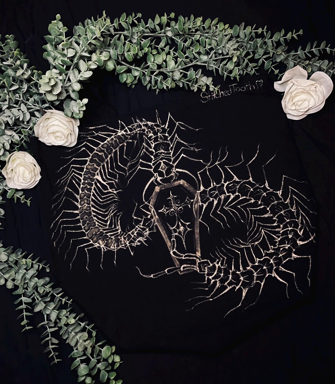 Cross Coffin Centipede Bleach Art Tote Bag - 2 Back Side Pockets - Etsy
