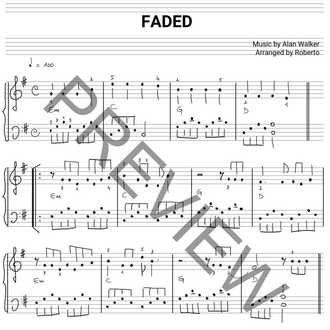 Faded by Alan Walker - Handmade Easy Piano Music Sheet Pdf Https ...