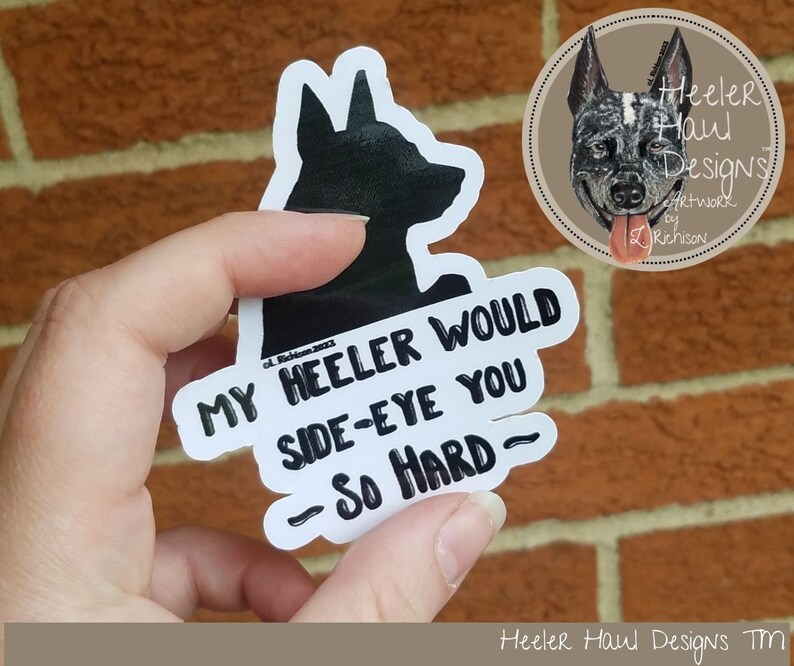 Heeler Bottle Decal, Side Eye Blue Heeler Stickers, Small Australian ...
