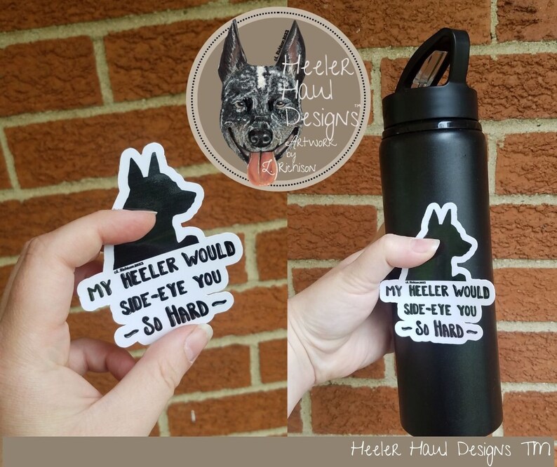 Heeler Bottle Decal, Side Eye Blue Heeler Stickers, Small Australian ...