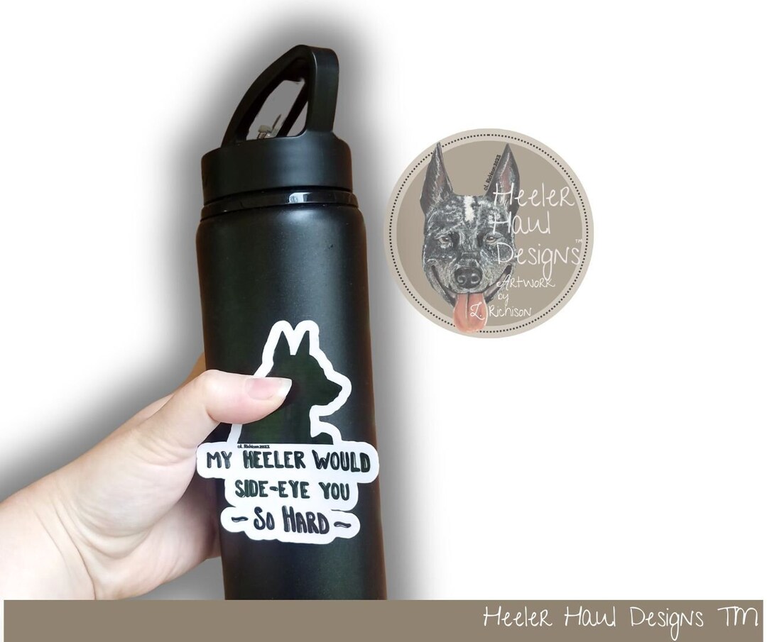 Heeler Bottle Decal, Side Eye Blue Heeler Stickers, Small Australian ...