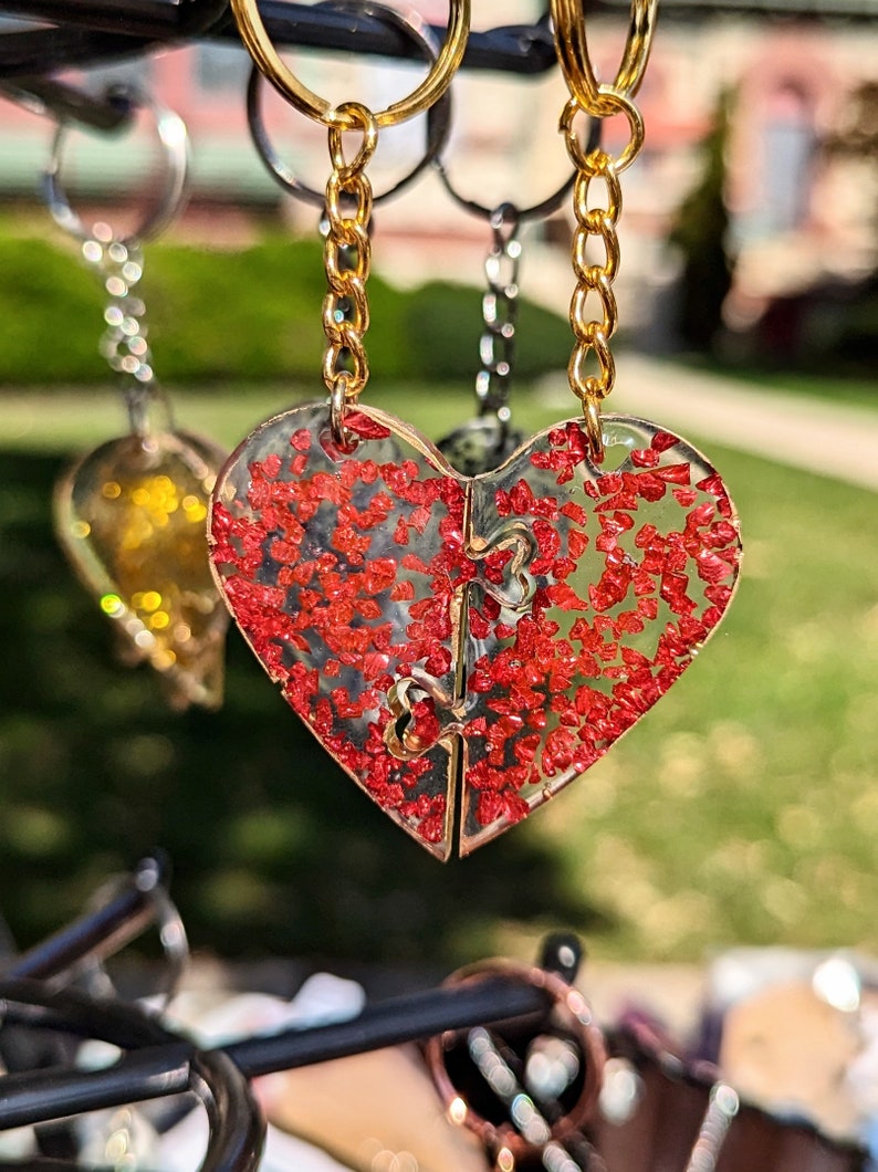 Handmade Resin Couple Heart Keychains - Etsy