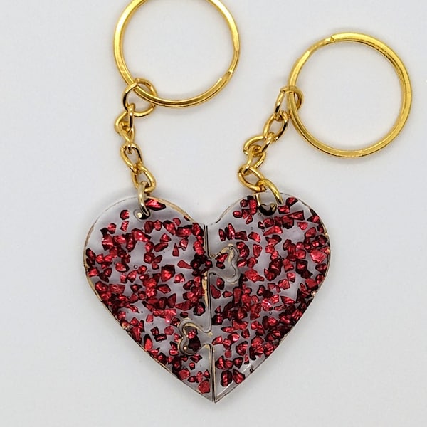 Handmade Resin Couple Heart Keychains - Etsy