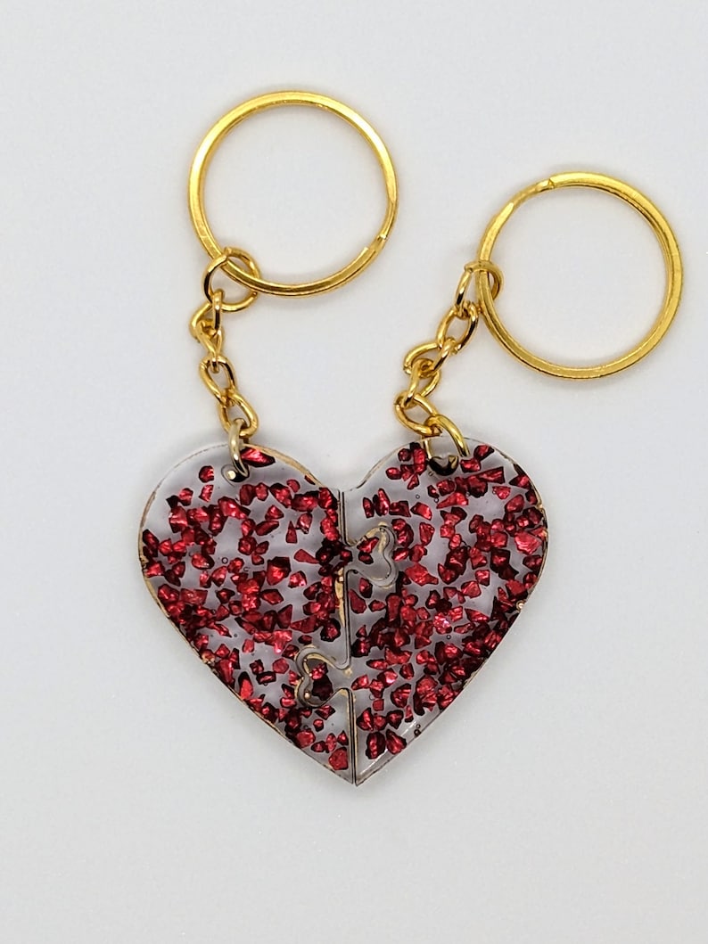 Handmade Resin Couple Heart Keychains - Etsy