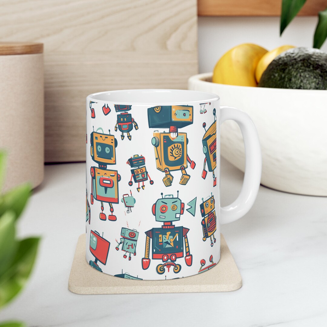 Robot Design Coffee Mug Animated Robot Cup Cute Robot Mug Robotics Gift ...