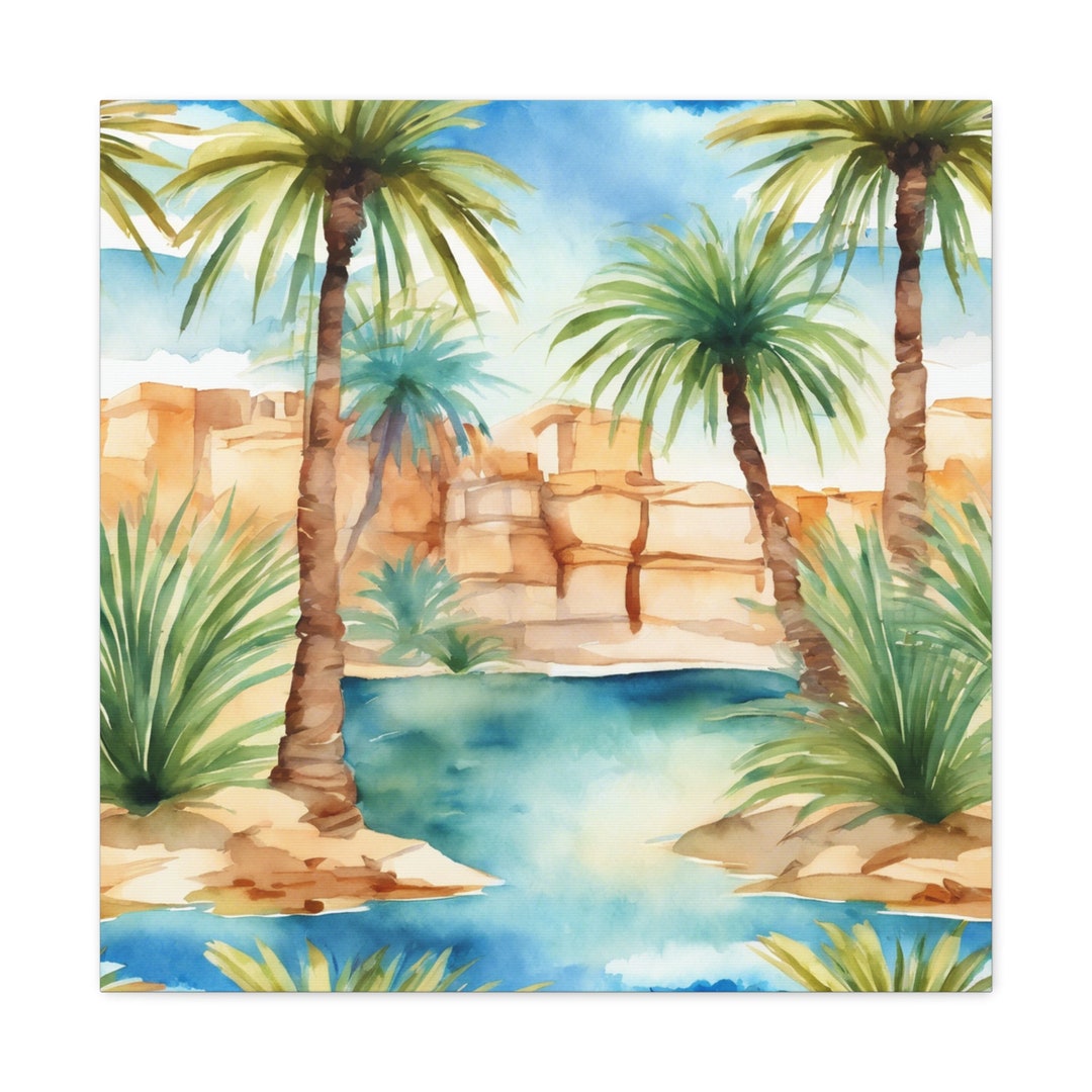 Desert Oasis Paradise Canvas Art Tropical Palm Trees and Refreshing ...