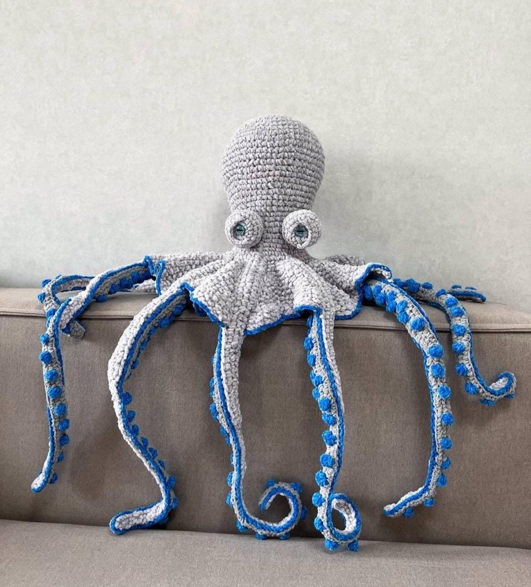 Giant Knitted Grey Octopus, Octopus Plush, Handmade Plush Octopus, Big ...