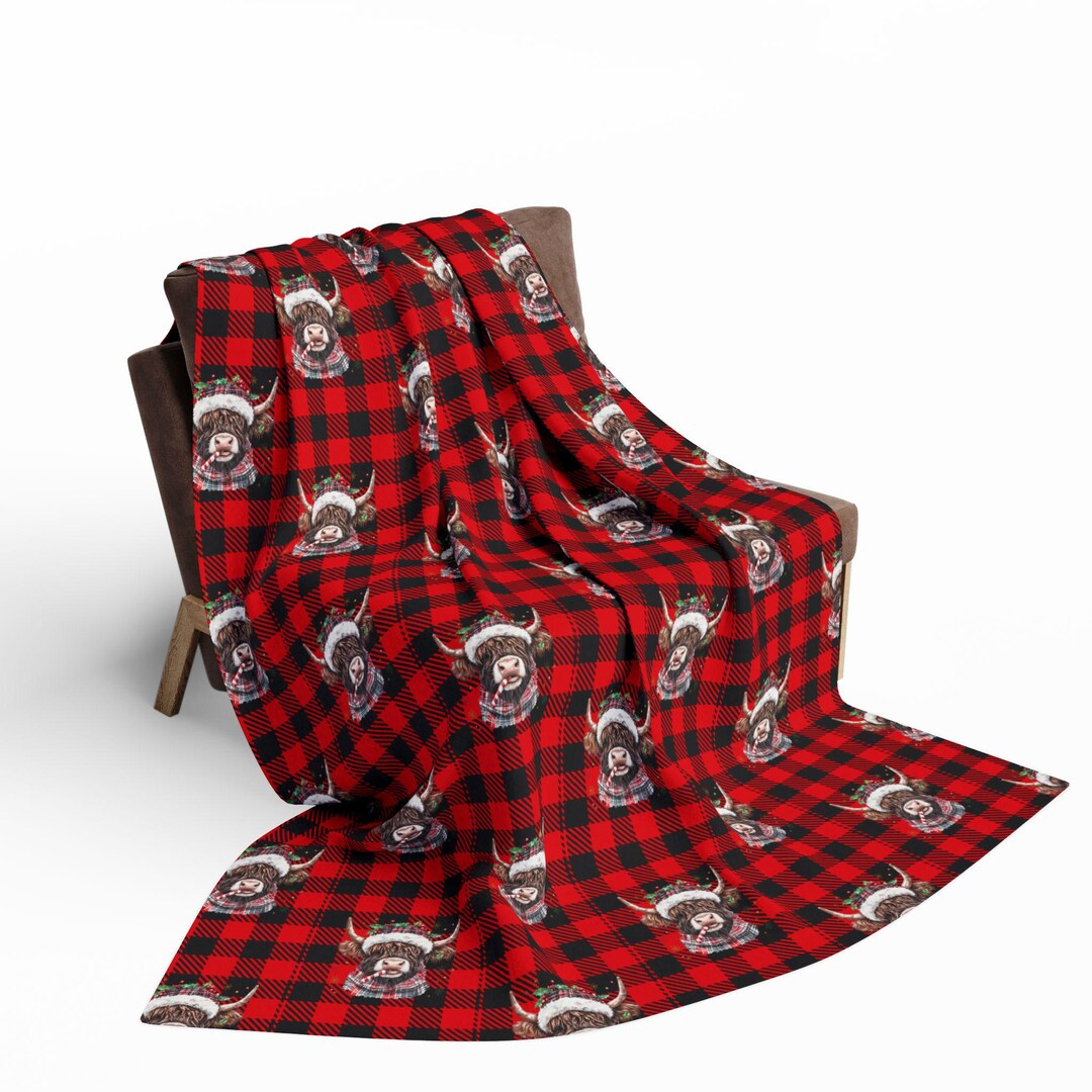 Plaid Highland Cow Red Buffalo Check Fleece Blanket - Cozy Arctic Throw ...