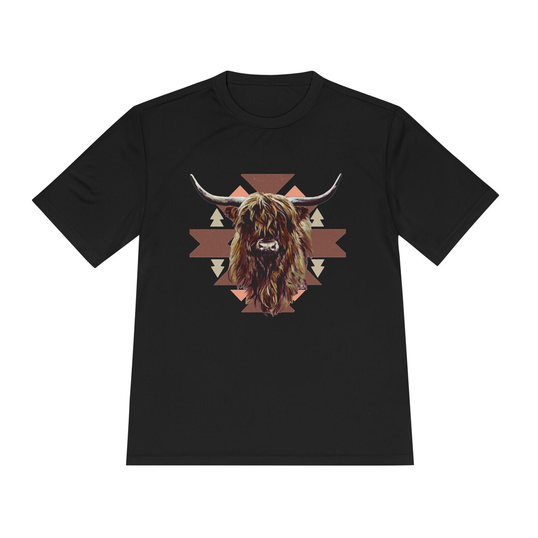Highland Cow Aztec Tee - Rustic Scottish Cattle Moisture-wicking Shirt ...
