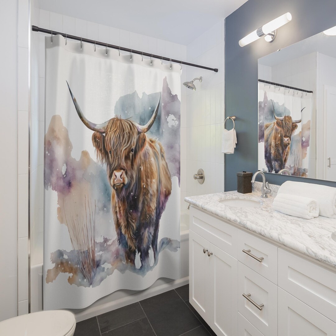 Highland Cow Shower Curtains for Farmhouse Bathroom Decor, Rustic Cow ...