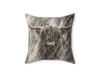 Highland Cow Scotland Faux Suede Square Pillow - Etsy