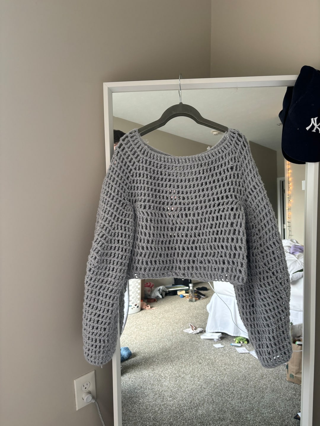 Heather Grey Crochet Sweater - Etsy