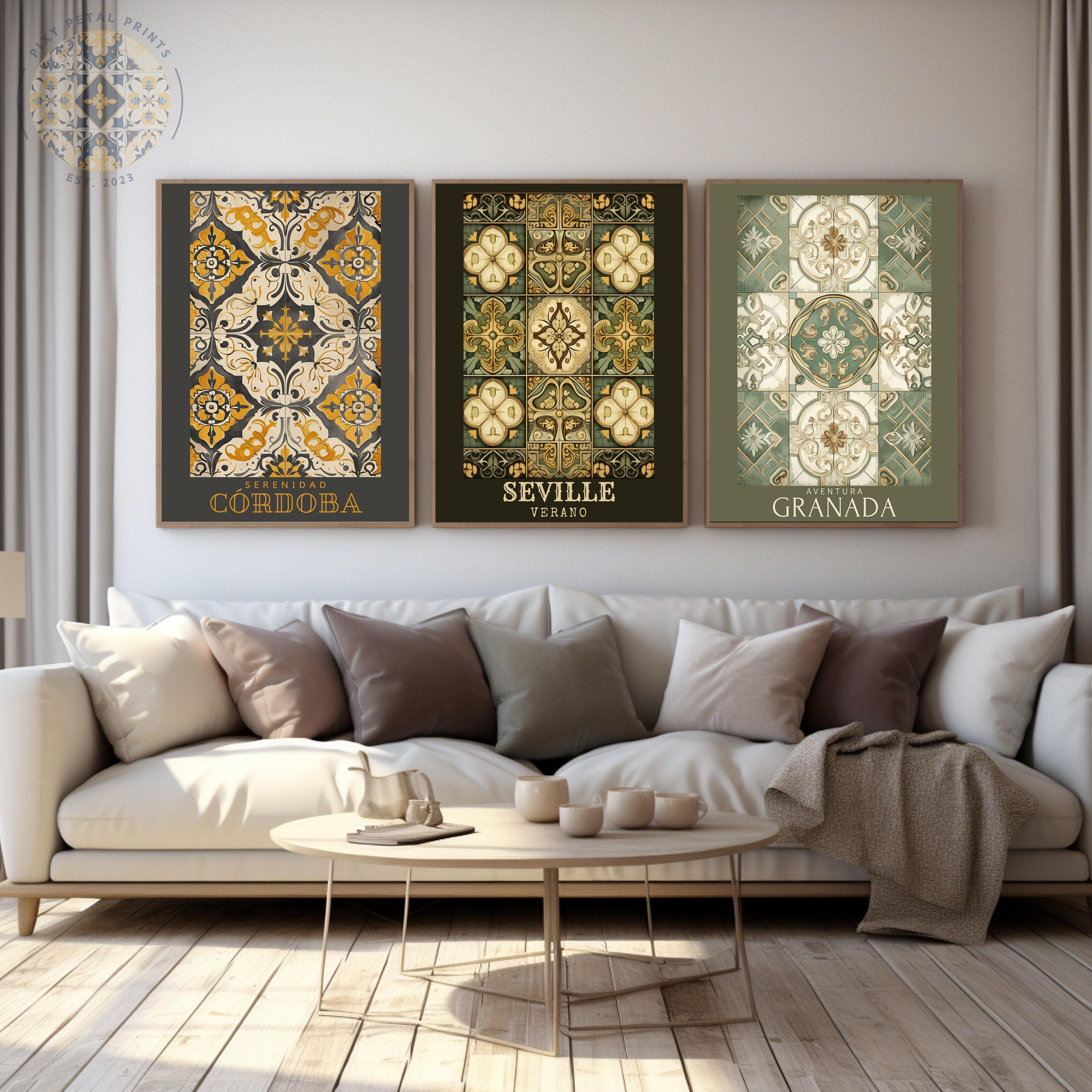 Spanish Print Set of 3 Wall Art Andalusian Tiles Print Spain Poster ...