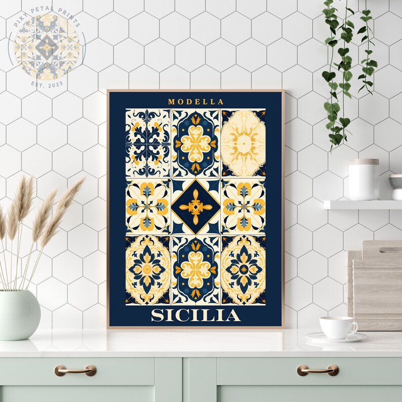 Italy Print Sicilian Tile Mediterranean Print Trendy Posters Wall Art ...